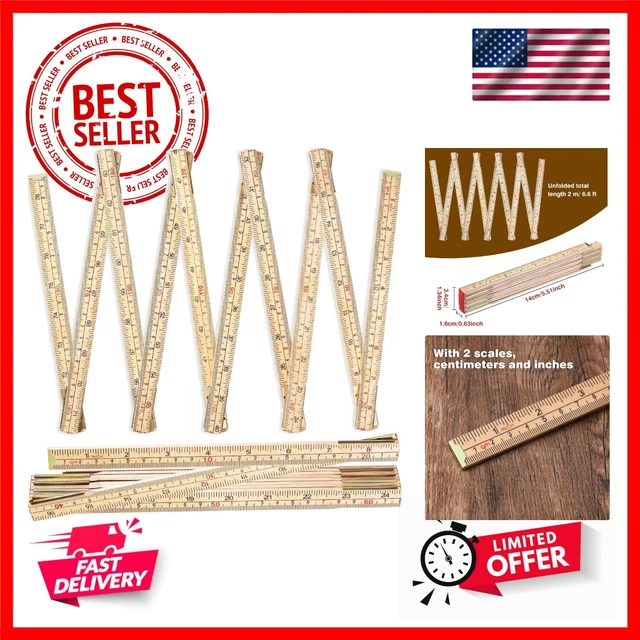 2 PIECES FOLDING Wood Rulers Measuring Sticks 6.6 Feet Wooden Foldable ...