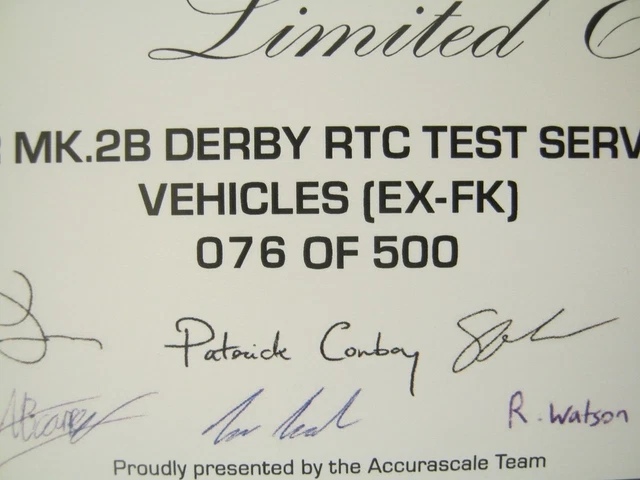 ACCURASCALE MK2B DERBY RTC Test Service Vehicle Twin Pack Certificate ...