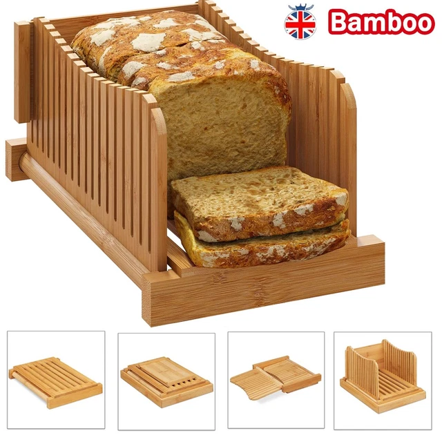 BAMBOO BREAD SLICER Guide Loaf Cutting Size Slicing Wooden Board Holder ...