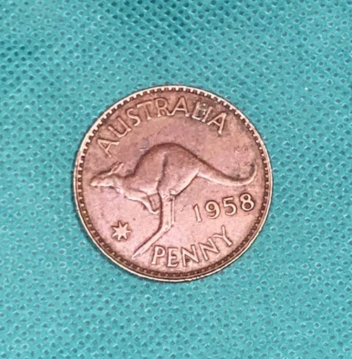 1958 AUSTRALIAN PENNY Coin Young Queen Elizabeth Old Vintage Coins Pre ...
