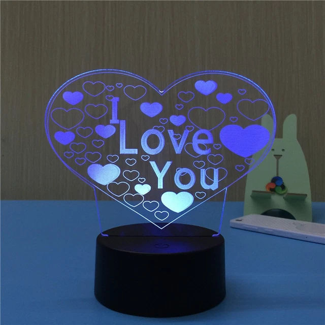 3D HEART SHAPES Lamp Multicolor LED Lights Touch USB Night Light Table ...