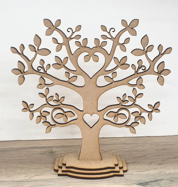 WOODEN FAMILY TREE Freestanding heart in trunk, mdf wedding craft shape ...