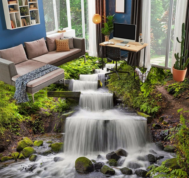 3D WATERFALL STONE PKE1499 Floor WallPaper Murals Wallpaper Mural Print ...