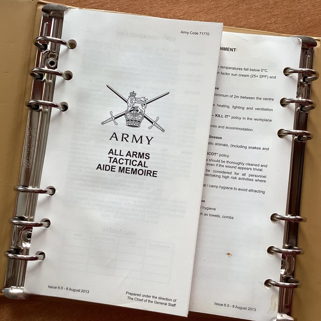 ORIGINAL BRITISH ARMY All Arms Tactical Aide Memoire, 2013 £20.00 ...