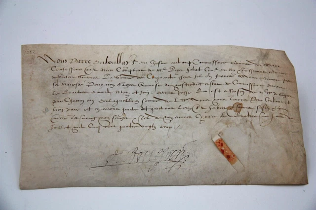 PARCHEMIN DU 4 juillet 1582, quittance de gages d'un commissaire des Guerres. EUR 60,00 ...