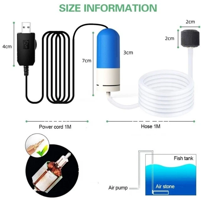 MINI FISH WATER Pump Silent Air Compressor Aerator Oxygenator Fish Tank ...