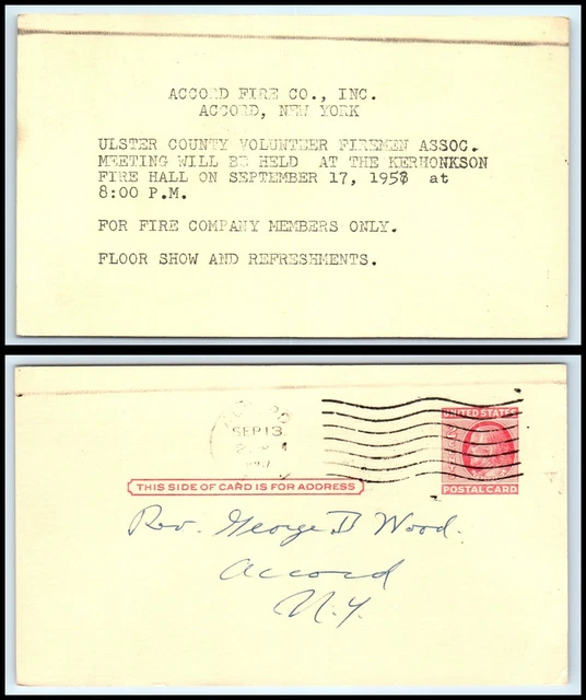 1958 US POSTAL Card-Accord Fire Co Ulster Cnty Volunteer Firemen ...