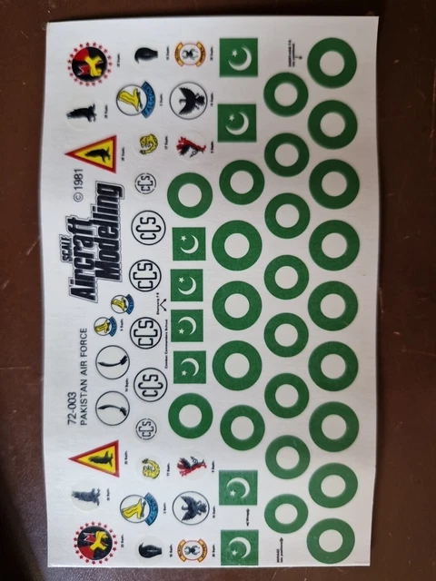 1/72 SCALE AIRCRAFT Modelling Pakistan Air Force Roundels Fin Flash ...