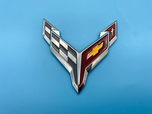 CHROME FOR 2020+ Corvette C8 Front Bumper crossed flags Logo Emblem 3D ...