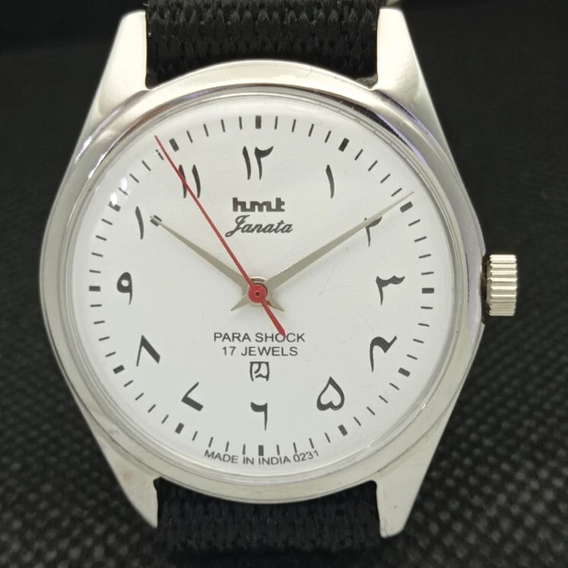 OLD HMT JANATA WINDING INDIAN MENS MECHANICAL ARABIC WHITE WATCH 610d ...