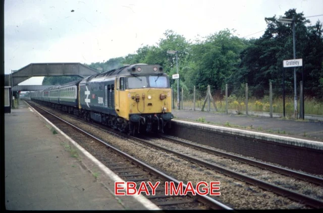 ORIGINAL 35MM SLIDE CLASS 50 LOCO NO 50014 WARSPITE AT GRATLEY STATION ...
