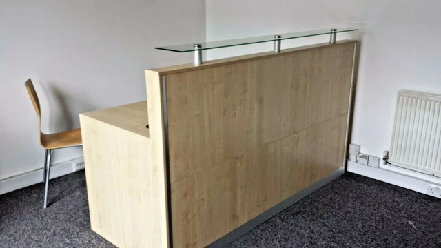 RECEPTION DESK GLASS Shelf Oak Reception Counter Wood Aluminium Plinth ...