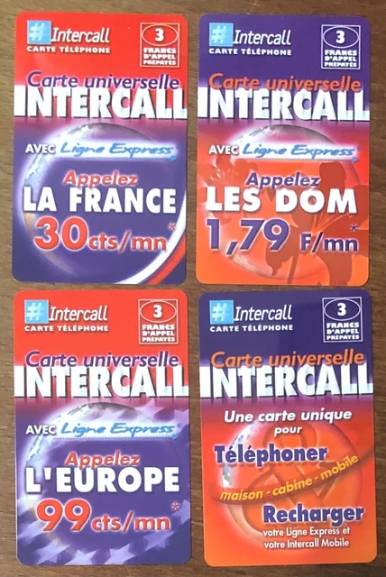 LOT DE 4 CARTES INTERCALL PREPAYÉE PREPAID TELECARTE SCHEDA CALLING ...