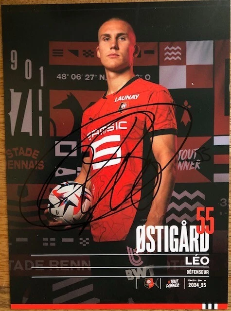 CARTE DÉDICACÉE LÉO OSTIGARD Stade Rennais Rennes SRFC 2024/2025 signed ...