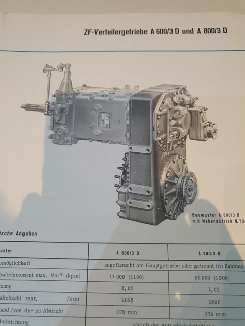 ZF VERTEILERGETRIEBE A600/3D u. A800/3D Datenblatt EUR 7,00 - PicClick DE