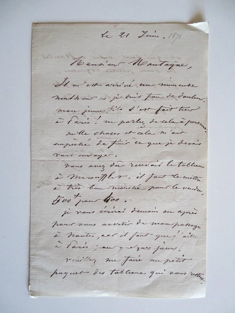 2 AUTOGRAPHE LETTRES Charles Emile Jacque Peintre animalier et graveur ...