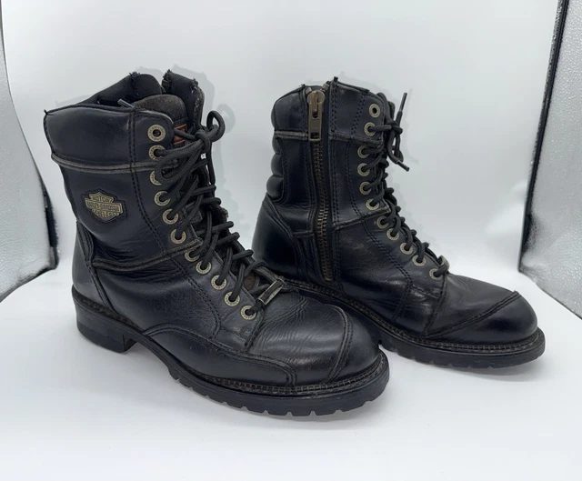 HARLEY DAVIDSON MEN'S Riding Boots Black Lace-up Leather Zip Motorcycle ...