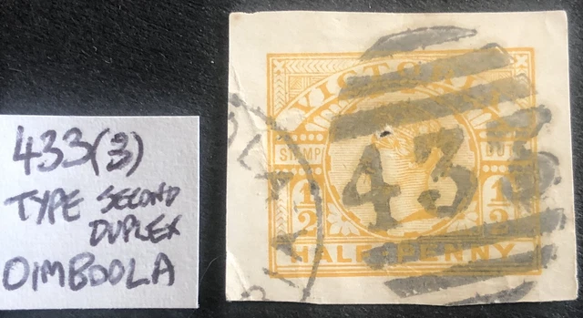 VICTORIA 1/2D YELLOW barred Numeral ‘433(3) of DIMBOOLA’ On Cut Out ...