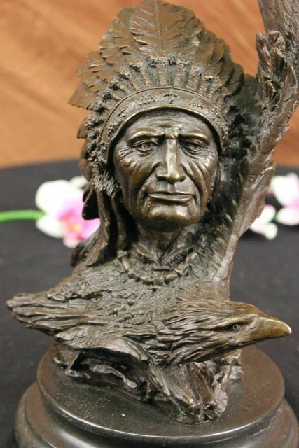 RARE INDIAN NATIVE American Art Chief Eagle Bust Bronze Marble Figure ...