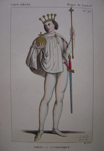 TRÈS BELLE GRAVURE de LOUIS Le Germanique Roi de Germanie Allemagne ...