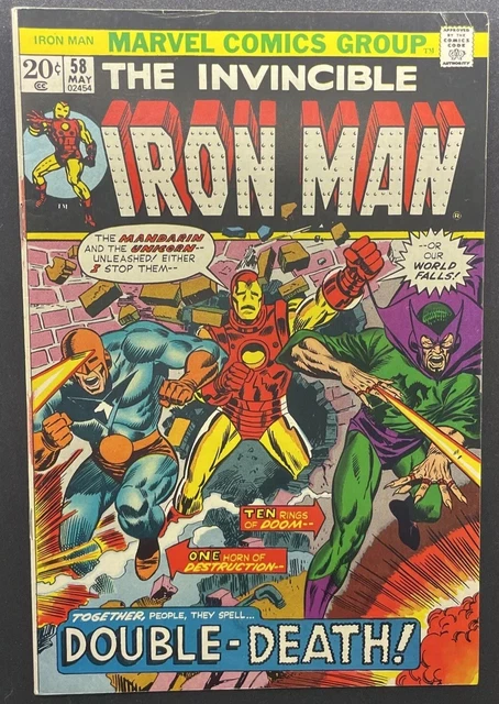 THE INVINCIBLE IRON Man#58-Double-Death-Unicorn-Mandarin-Marvel Comics ...