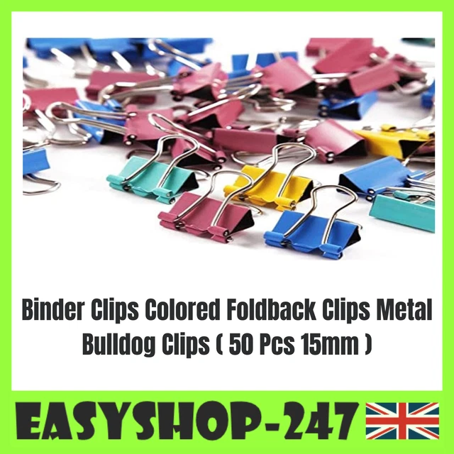 BINDER CLIPS 50PCS Colored Foldback Clips 15mm Mini Clips Metal Bulldog ...