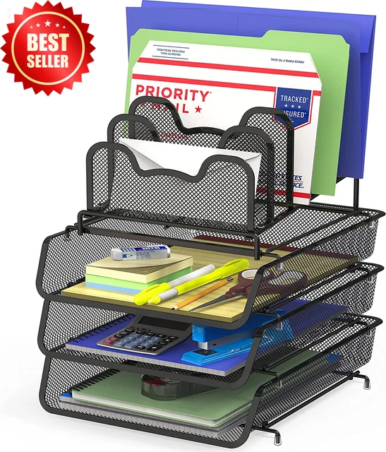 3-PACK STACKABLE DOCUMENT Tray with 5 Compartments Step File Desk ...
