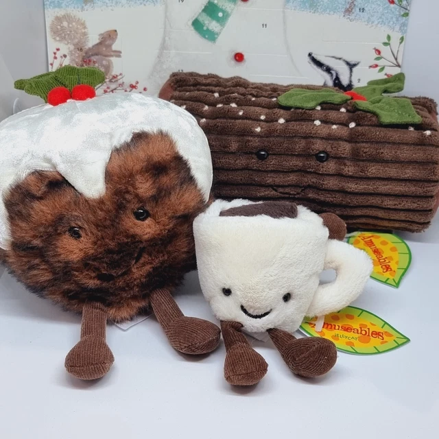 NEW JELLYCAT AMUSEABLE Yule Log, coffee cup -Christmas Pudding bundle ...