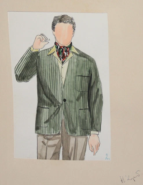 TABLEAU ANCIEN AQUARELLE dessin costume homme signé EUR 115,06 ...