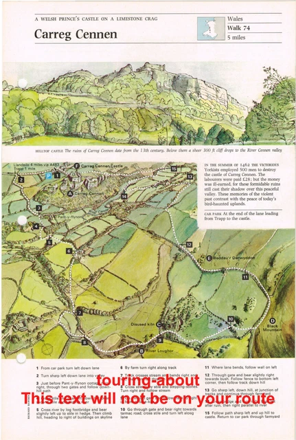 CARREG CENNEN CARMARTHENSHIRE Vintage Walking Route & Map circa 1975 ...