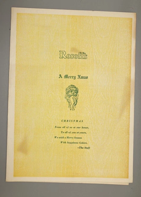 VINTAGE 1968 ROSOFF'S Theatre Restaurant CHRISTMAS MENU - Times Square ...