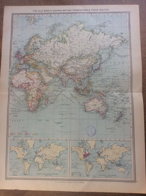 ANTIQUE C1904 COLOUR map THE OLD WORLD HARMSWORTH UNIVERSAL ATLAS 5 £14 ...