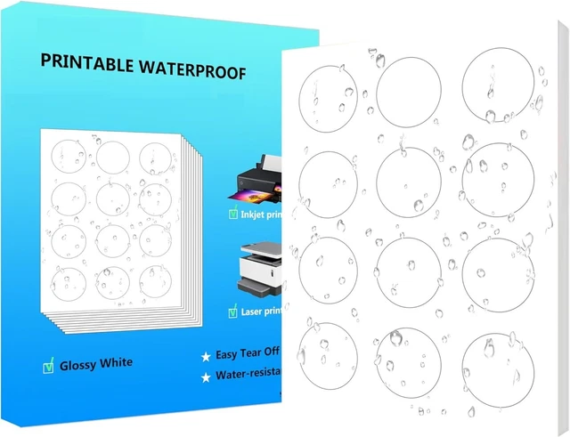100 SHEETS GLOSSY 2" Round Labels for Laser / Inkjet Printers Permanent ...