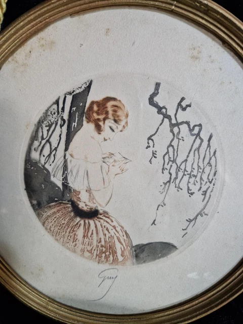 MÉDAILLON MURAL ANCIEN Art Nouveau, Jeune Femme Lisant une Lettre ...