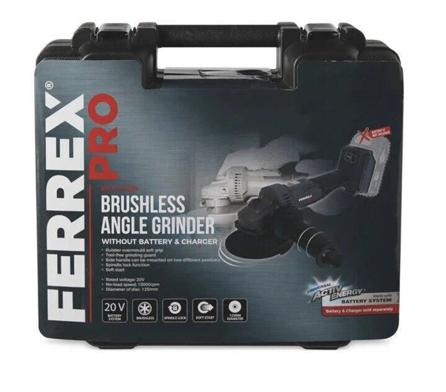 FERREX PRO 20V Cordless Brushless Angle Grinder 125mm BODY ONLY £29.99 ...