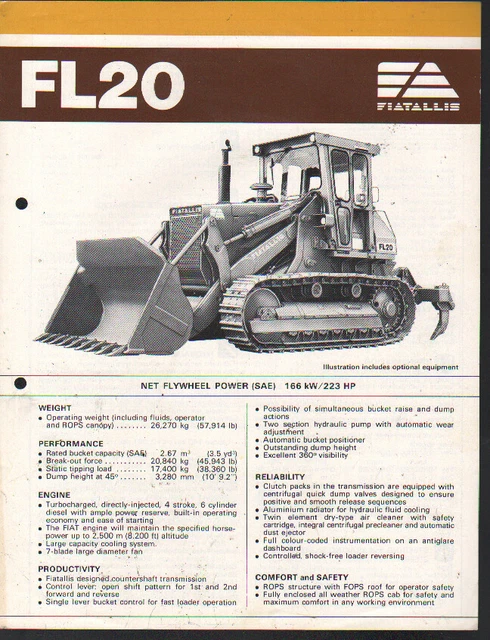 FIATALLIS &FL20& CRAWLER Tractor Loader Shovel Brochure Leaflet £6.50 - PicClick UK