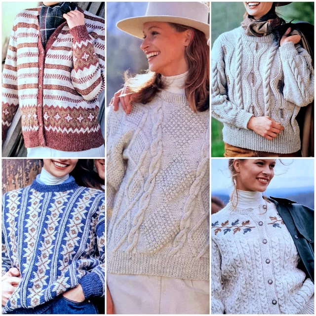 1980S OAK LEAF Cable Aran Fair Isle Jacquard Cleckheaton 418 Knitting ...