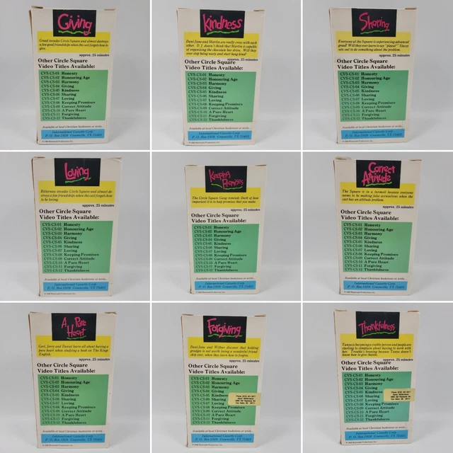 CIRCLE SQUARE VHS Lot of 9 Christian Kids Videos 1988 Values Series ...
