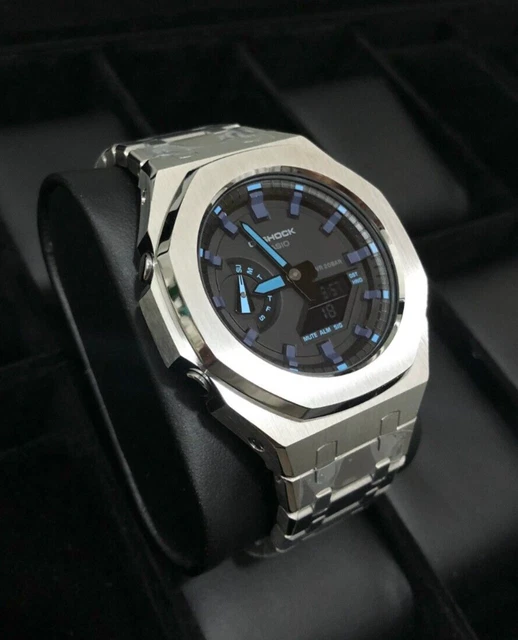 CASIO G-SHOCK GA-2100-1A2ER Silver Dial Custom Casioak Steel Case Mod ...