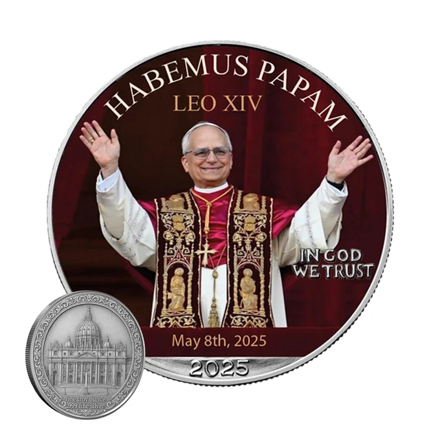 2025 PAPAM POPE Leo XIV Color Silver Coin Commemorative Coin Souvenir ...