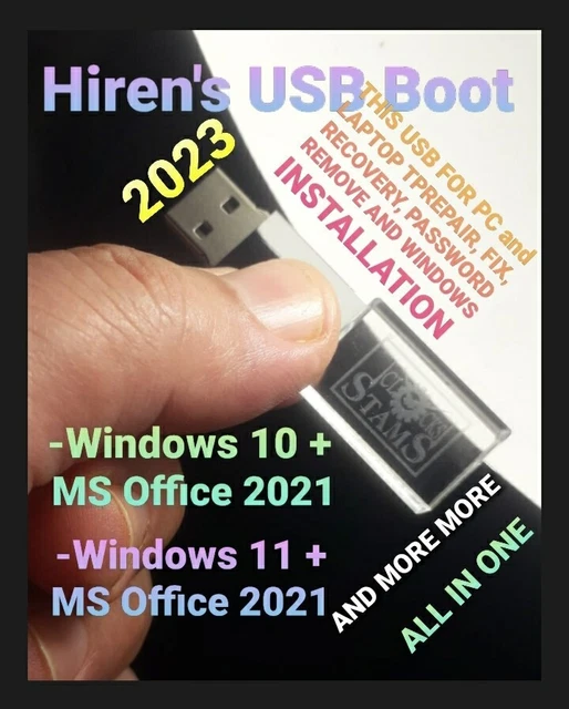 64GB USB HIREN'S Boot + Win10 & Win11 + Office21 + PC Werkstatt ALL in ...
