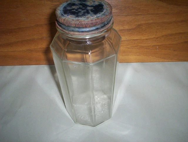 VINTAGE 8& CANNING Fruit Octagon Jar Patent No 87167 & Brown Medicine ...