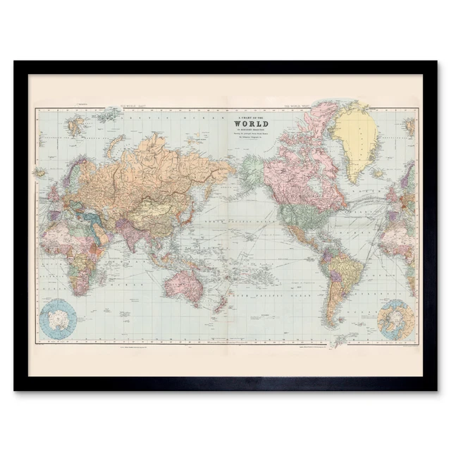 MAP STANFORD 1901 World Mercator Projection Chart Wall Art Print Framed ...