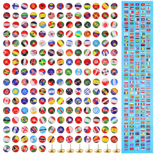 200PCS CREATIVE FLAG Thumb Tacks Assorted National Flag Push Pins Metal ...