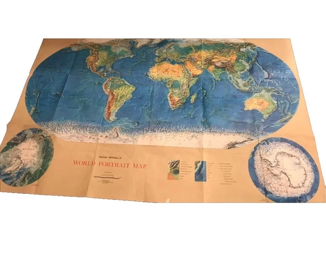 WORLD PORTRAIT MAP Rand McNally Vintage Map Folded 5 X 3 Feet Some Fold ...