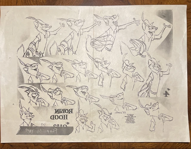 ANIMATION WALT DISNEY ROBIN HOOD 1973 ORIGINAL PRODUKTION MODELLBLATT ...