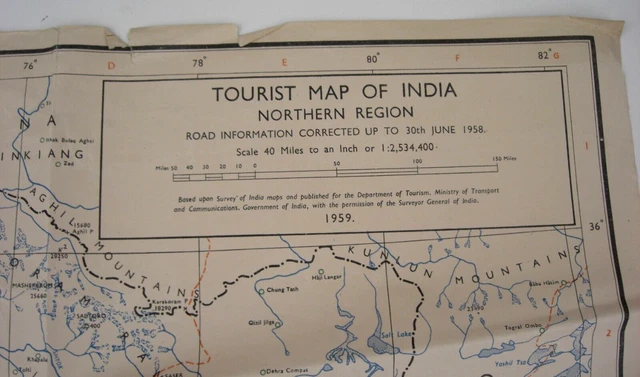 ORIGINAL VINTAGE SHEET Tourist Map Of India Northern Region 1959 EUR 17 ...