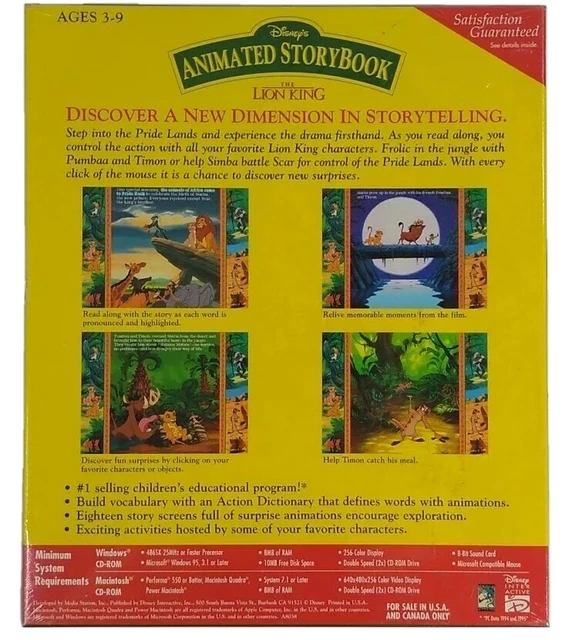 DISNEY'S THE LION King Animated StoryBook Version 1.2 Box(Windows 1995 ...