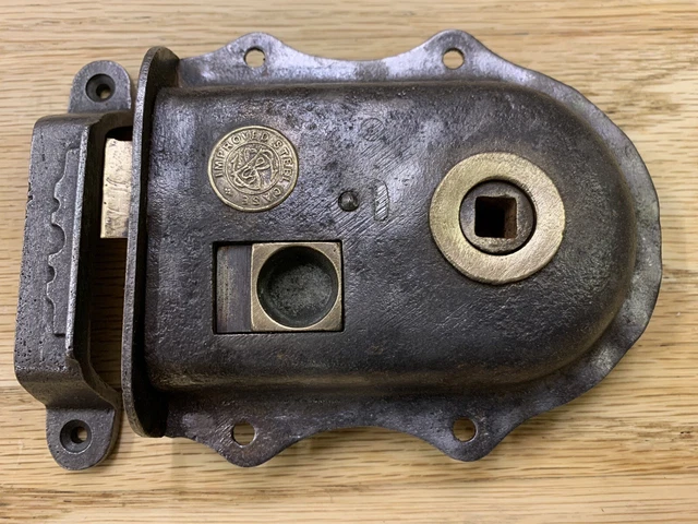 OLD RIM LOCK Vintage Antique Door Knobs With Keep Handles Reclaimed £30 ...