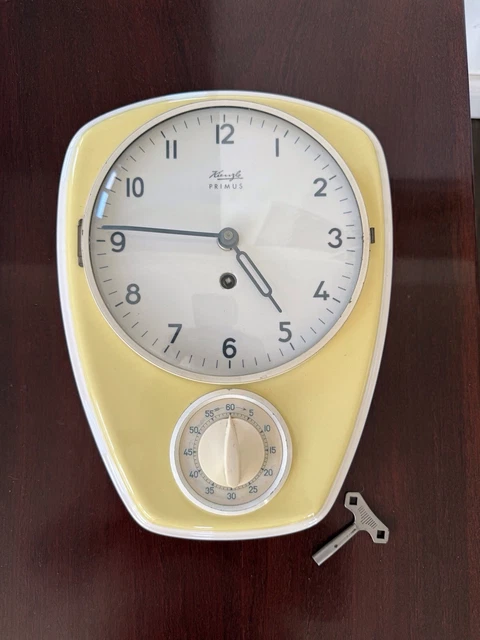 50ER 60ER WANDUHR Kienzle Primus Küchenuhr Eieruhr Keramik mechanisch ...